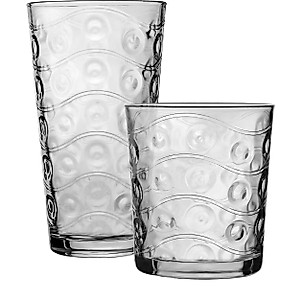 Circleware Cosmo Huge 16-Piece Glassware Set of Highball Tumbler Drinking Glasses and Whiskey Cups for Water, Beer, Juice, Ice Tea Beverages, 8-15.75 oz & 8-12.5 oz, Parade