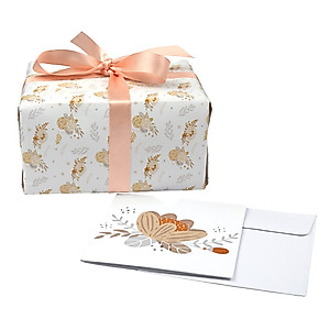 Brave November Gift Wrapping Paper- 3 Wrapping Paper Sheets (25"x35"), 3 Cards & Ribbon-Floral Wrapping Paper Wedding Wrapping Paper and Ribbon Set- Bridal Shower Wrapping Paper & Baby Wrapping Paper