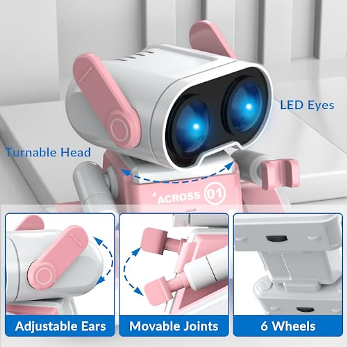 STEMTRON RC Robot Toys for Kids, Rechargeable Remote Control Robot Toy for Boys & Girls, with Auto Demo, Dance Moves, Music, Shining 7 Colors LED Eyes & Flexible Head, Ears & Arms