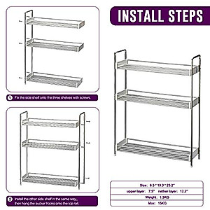 Titanmall 3 Tier Silver Slim Storage Unit Mobile Shelving Unit Organizer Slide Out Storage Tower Rack for Kitchen Bathroom Laundry Narrow Places