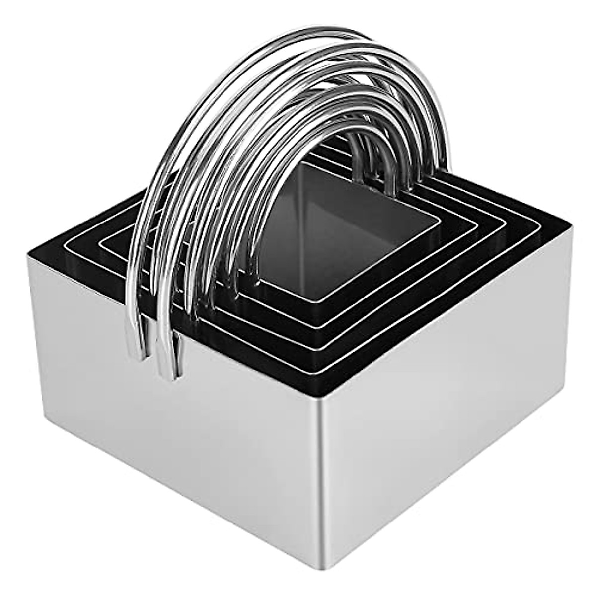 HUINF Biscuit Cookie Cutter Set, Stainless Steel 5 Pieces Square Cookie Cutters with Handle, Square-Shaped Molds Professional Kitchen Dough Tools for Baking