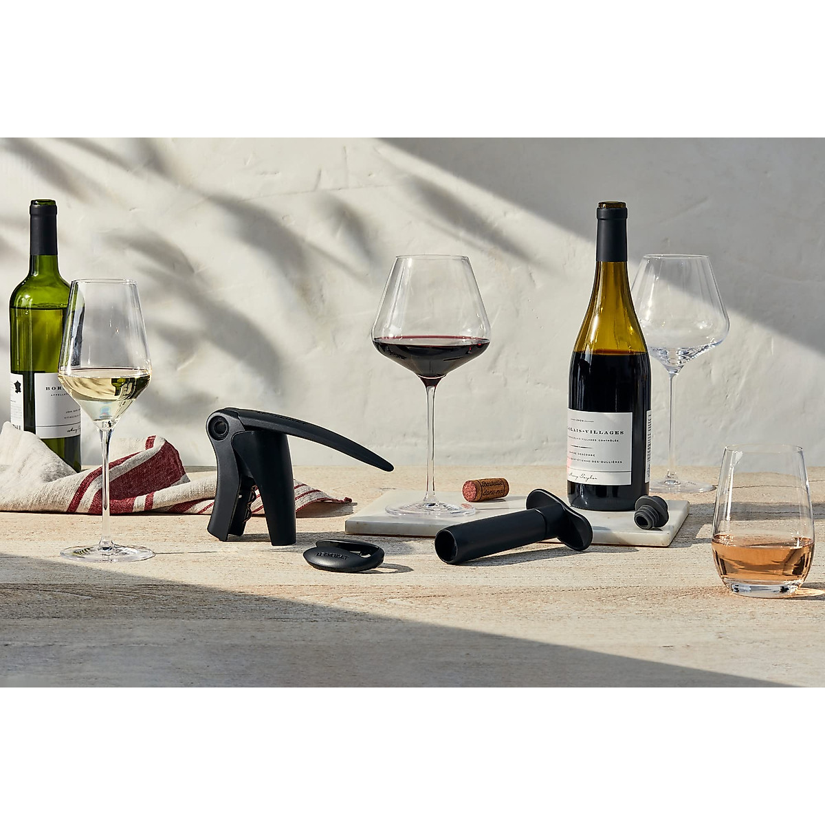 Le Creuset Wine Pump and 3 Stoppers, Black Nickel