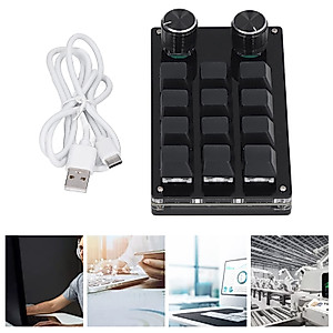ASHATA Mechanical Gaming Keypad, 12 Keys 2 Knobs Small DIY Programming Keypad Keyboard, Gaming Keyboard with USB Cable for Office Game Music Media