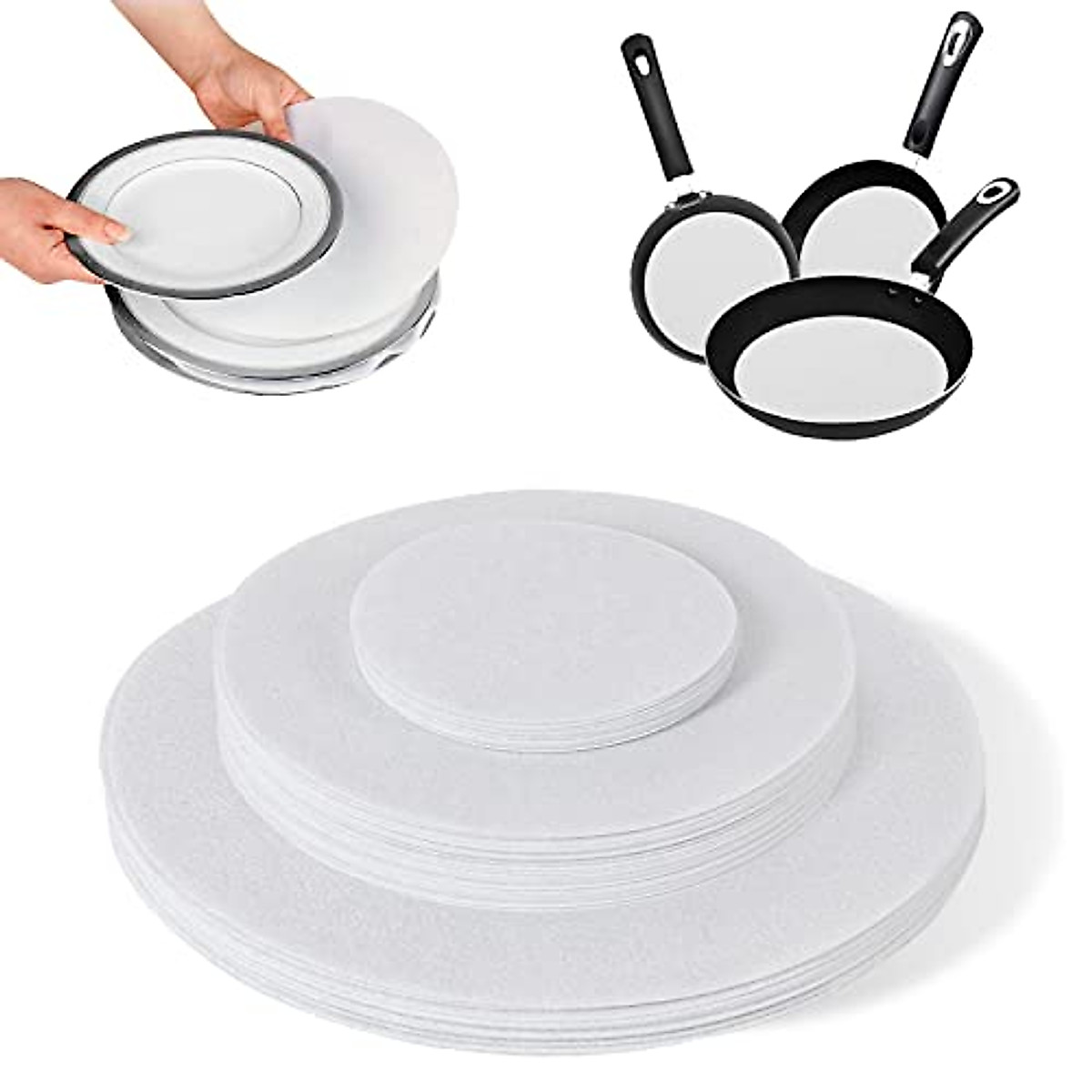 Felt Plate China Storage Dividers Dish Protectors 48 Pack White Extra Large Thick and Premium Soft (White, Round)