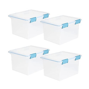 Sterilite 32 Quart Clear Plastic Stacking Storage Container Box with Latching Lid (4 Pack)