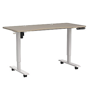 BUNOEM Height Adjustable Electric Standing Desk, 55x30 Height Stand Up Computer Desk,Sit and Stand Home Office Desk with Splice Board (Oak Top & White Frame)