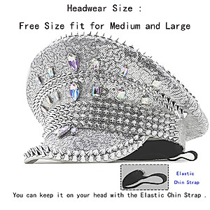 UTOWO Glitter Sequin Bride Hat Bachelorette Hen Party Captain Caps Rhinestone Hen Do Hat Steampunk Military Hat for Women (as1, alpha, one_size, Standard, Silver)
