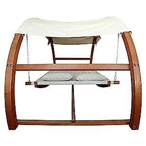 Leisure Season SBWC402 Swing Bed With Canopy - Brown - 1 Piece - 2-Person Covered Hammock With Wooden Stand - Outdoor Daybed, Furniture For Lawn, Patio, Poolside, Deck, Garden, Backyard - Adjustable