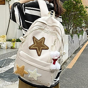 Verdancy Kawaii Backpack for School College Teens Students Travel Aesthetic Bookbag Cute Schoolbag Casual Daypack (White)