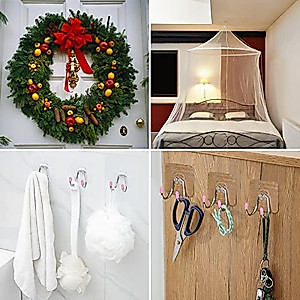 KAZOKU Adhesive Hooks 30lb(Max) for Hanging Heavy Duty Self Adhesive Hooks Transparent Waterproof and Oilproof Wall Hooks for Keys Bathroom Kitchen Office Outdoor Sticky Hook 12 Pack