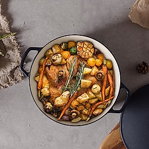 CAROTE 5.5Qt Enamel Cast Iron Dutch Oven Pot With Lid, Oven Safe Up to 500°F, with Large Handle Metal Knob, Cast Iron Pot for Sourdough Bread Stew Roast Braise, Easy Cleaning, Blue