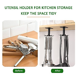 2PCS Utensil Under Cabinet Holder, Takemay 360° Rotating Stainless Steel Kitchen Utensil Holder with 8 Hooks,Top and Wall Mounted Utensil Hanger Rack for Hanging Utensils, Knives, Mugs, Spatulas, Pots