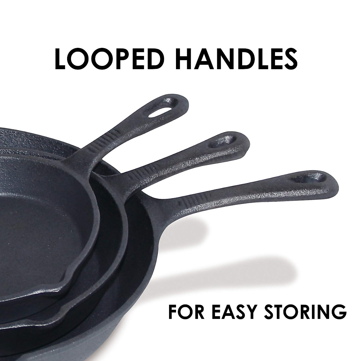 ChefVentions Pre-Seasoned Cast Iron Skillet 3-Piece Set (Size 6", 8", 10") Oven Safe Cookware - Indoor and Outdoor Use - Grill, Stovetop, Induction Safe