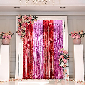 LOLStar 3 Pack Valentines Foil Fringe Curtains Valentine's Day Party Decorations 3.3X6.6 ft Red Pink Tinsel Material Curtain Photo Backdrop Streamer Backdrop for Valentines Day Decor Birthday Wedding