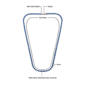 Savlano 18K White Gold Plated Blue Cubic Zirconia Round 4MM Classic Tennis 18 Inches Chain Necklace For Women Comes With a Gift Box