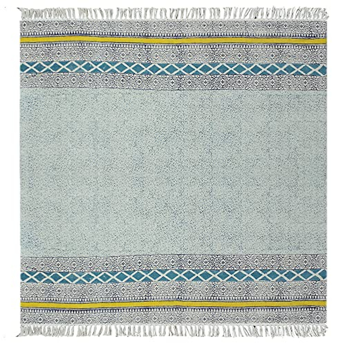 Casavani Hand Block Printed Cotton Dhurrie Geometric Blue & Black Area Rug Doormat Floor Rug Indoor Area Rugs for Bedroom Living Room Laundry Room 6x12 Feet Runner