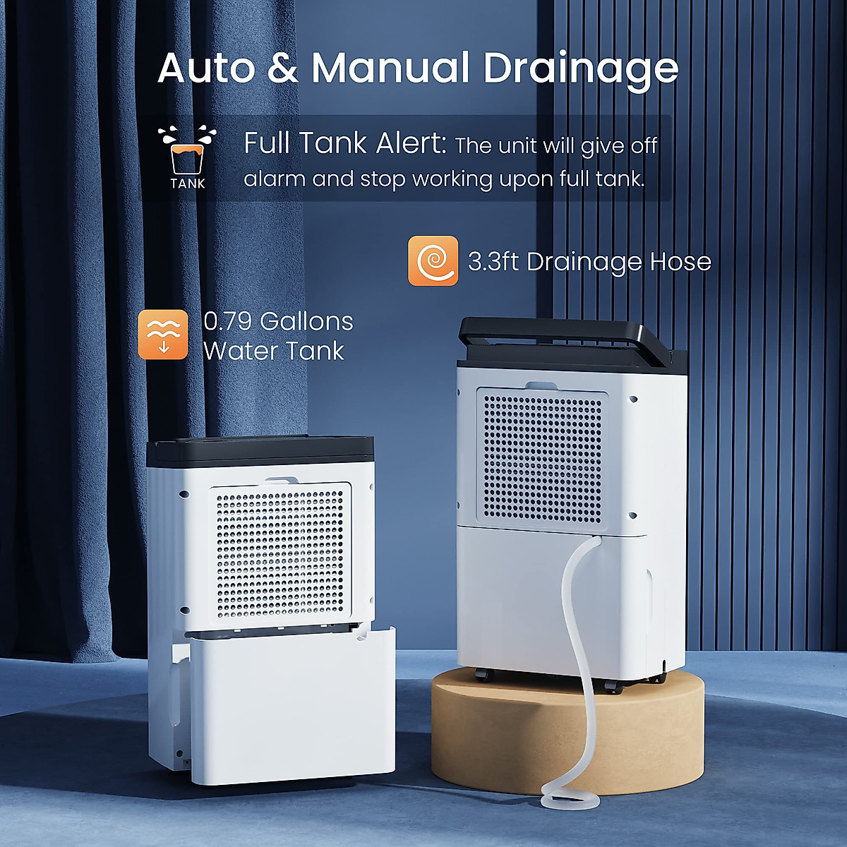 Yaufey 60 Pints Dehumidifier for Home and Basement Cover Spaces up to 5,000 Sq. Ft, Quiet Moisture Remove Intelligent Humidity Control with Drain Hose and 0.79 Gallons Water Tank