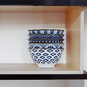 Creekview Home Emporium Ceramic Bowl Set - 5pc Blue and White 10oz Glass Small Serving Bowls for Eating or Decoration