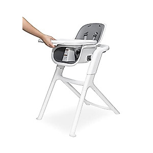 4moms Connect High Chair, One-Handed Magnetic Tray Attachment, White/Grey