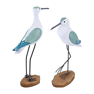 HEALLILY 2pcs Coastal Decor Wooden Seagull Figurine Bird Statue Nautical Coastal Ocean Home Decoration Green