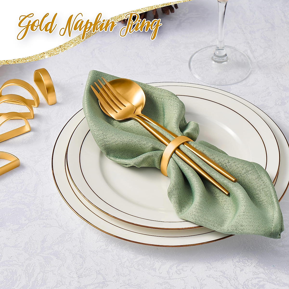 APTWOW Gold Napkin Rings Set of 12, Semicircle Metal Gold Napkin Holder Buckles, Fall Thanksgiving Christmas Napkin Rings, Napkin Rings for Dinner Table Decor, Wedding, Banquet, Party, Easter