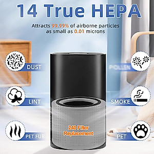 14 True HEPA Filter Replacement for Puro 240 Air Purifier, HP-14 240 Replacement Filter for 240 Air Purifier, 3-in-1 Activated Carbon Air Purifier Filter, 2 Pack