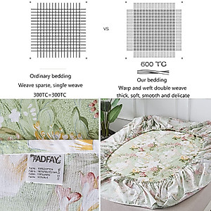 FADFAY Floral Bed Sheets Set Queen Size 100% Cotton Mint Green Botanical Sheet Sets Countryside Bedding Soft Breathable Girls Lily Flower Printed Deep Pocket Sheet 17.5 inch, 4 Pcs Queen