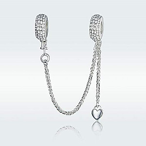 Heart Clasp Safety Chain Charm Authentic 925 Sterling Silver Clip Lock Stopper Charm Spacer Beads for Charms Bracelets (Heart Safety chain)