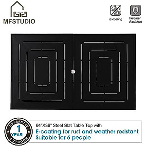 MFSTUDIO 7 Piece Outdoor Patio Dining Set, 6 Spring Motion Cushion Chairs, 1 Rectangular Table with 1.7" Umbrella Hole, Metal Furniture Sets for Lawn Backyard Garden, Red