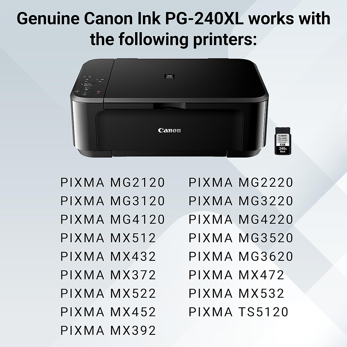 Canon PG-240 XL Black Ink Catridge Compatible to printer MG2120, MG3120, MG4120, MX512, MX432, MX372, MX522, MX452, MG3520, MG3620, MX472, MX532, TS5120