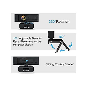 EACH AutoFocus Full HD Webcam 1080P with Privacy Shutter - Pro Web Camera with Dual Digital Microphone - USB Computer Camera for PC Laptop Desktop Mac Video Calling, Conferencing Skype YouTube