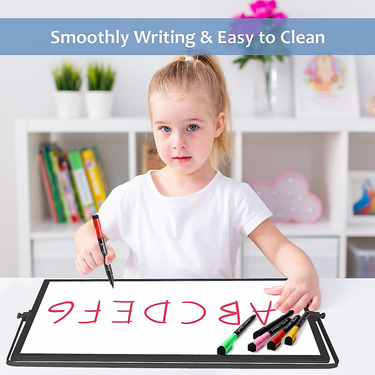 Dry Erase White Board, 16 x12 Inch Magnetic Whiteboard with Stand, Portable Double-Sided White Board Easel with 10 Markers 4 Magnets 1 Eraser, Desktop Dry Erase Board for Work School Memo to Do List