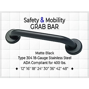 Matte Black 24" Grab Bar for Bathroom Shower Toilet - ADA Safety Handrail/304 Stainless Steel/Smooth