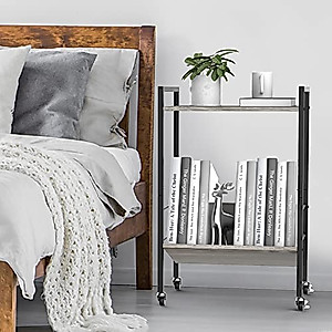 YBING Record Player Stand with Record Storage Vinyl Record Storage Table 2-Tier Turntable Stand Record Display Table with Wheels, Gray