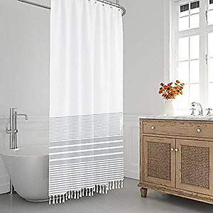 GiuMsi 72"X72" Gray and White Stripe Shower Curtain with Boho Tassel 12 Hooks for Bathroom Home Classic Farmhouse Modern Decorations Polyester Waterproof Fabric Curtains-Thickness Upgrades-170 g/m2