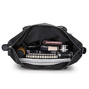 DORIS&JACKY Tote Bag for Women Large Nylon Purses and Handbags with Leather Handles Womens Ladies Waterproof Zipper Travel Work Shoulder Purse (Black)