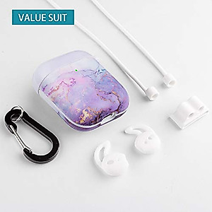 Airpods Case, Vimorco Portable Shockproof Hard Protective Case 5 in 1 Protective Cover Accessories for Airpods 1&2 Charging Case (Purple Marble)