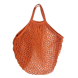 ECYC 1 Pcs Cotton Mesh Grocery Bag, Reusable Long Handle Mesh Bags Cotton String Bags Mesh Shopping Bag Net Tote Bag for Fruit Vegetable,L,Orange