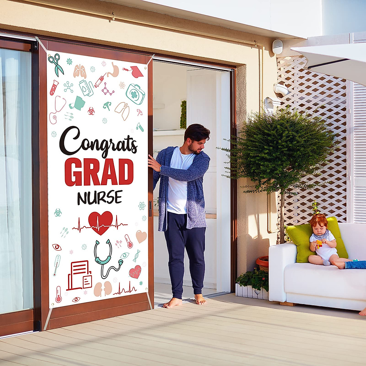Labakita Congrats Grad Nurse Door Banner, Congrats Nurse Door Cover, Nurse Graduation Decorations, Medical School Nurse BSN RN Graduation Ceremony Decorations