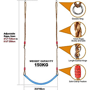 Bobibibo Swing Set 2 Pack Swings Seats Tree Climbing Rope Swing Multicolor with Platforms, Outdoor Toys for Kids Ages 3+, Outside Playground Backyard Swingset Accessories with 5Ft Strap and Snap Hook