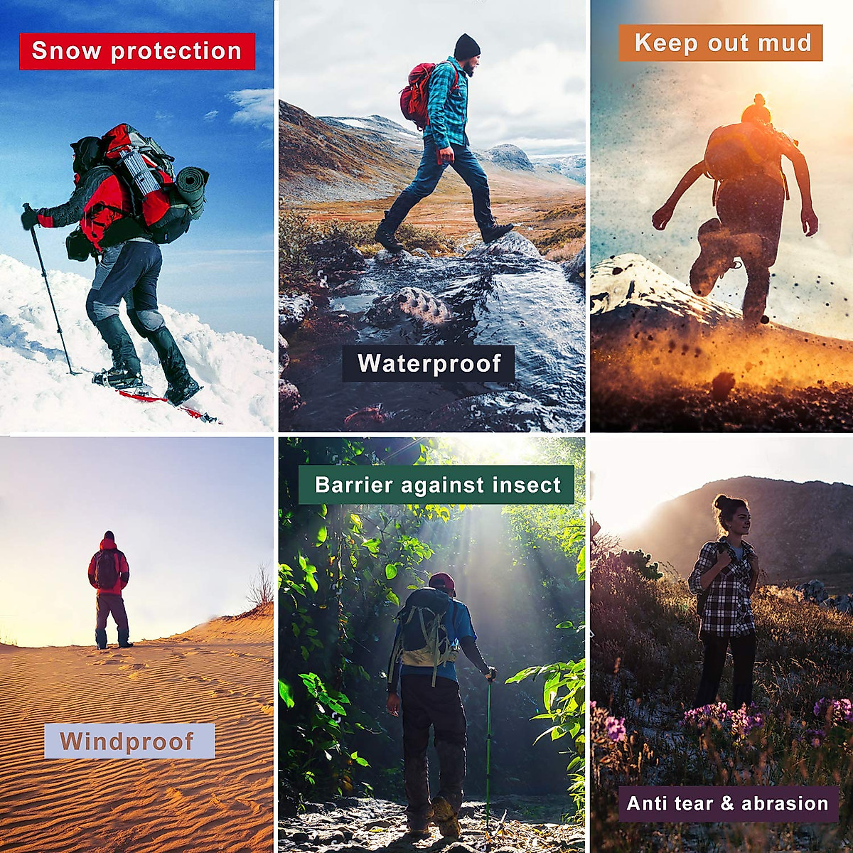 Unigear Leg Gaiters Waterproof Snow Boot Gaiters, Abrasion Resistance for Outdoor Hiking, Hunting, Ice Climbing, Skiing (Black, S)