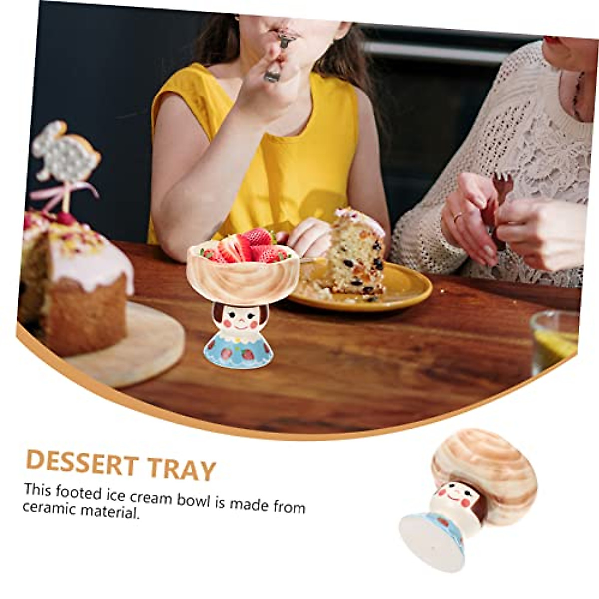 Mikinona Ceramic Doll Tray Ceramic Salad Bowl Oval Tray Extra Large Salad Bowl Trifle Bowl Small Bowls for Ice Cream Cartoon Fruit Plate Food Serving Bowl Footed Dessert Bowls Dessert Cup