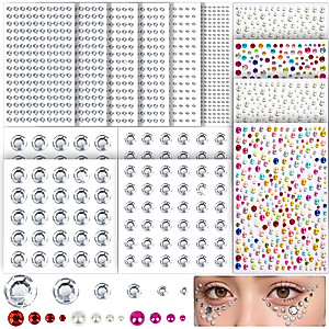 FANDAMEI 2672 PCS Face Gems, Self Adhesive Hair Gems Face Rhinestones Stickers, Face Jewels for Women, 3/4/5/6/8/10 mm Eye Gems Stickers, Hair Pearl Stickers, Rhinestones for Makeup, Face, Hair, Nail