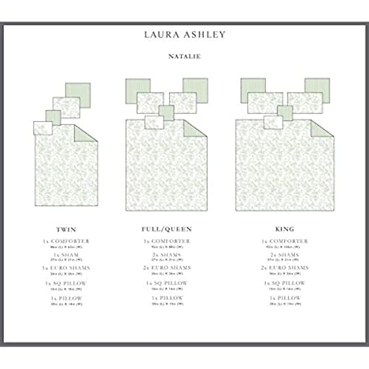 Laura Ashley Home - Queen Size Comforter Set, Reversible Cotton Bedding, Includes Matching Shams with Bonus Euro Shams & Throw Pillows (Natalie Sage/Off White, Queen)