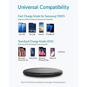 Anker 10W Max Wireless Charger, 313 Wireless Charger (Pad), Qi-Certified Wireless Charging for iPhone 14/14 Pro/14 Plus/14 Pro Max, 10W Fast Charging for Galaxy S20/S10/S9/S8, Note10 (No AC Adapter)