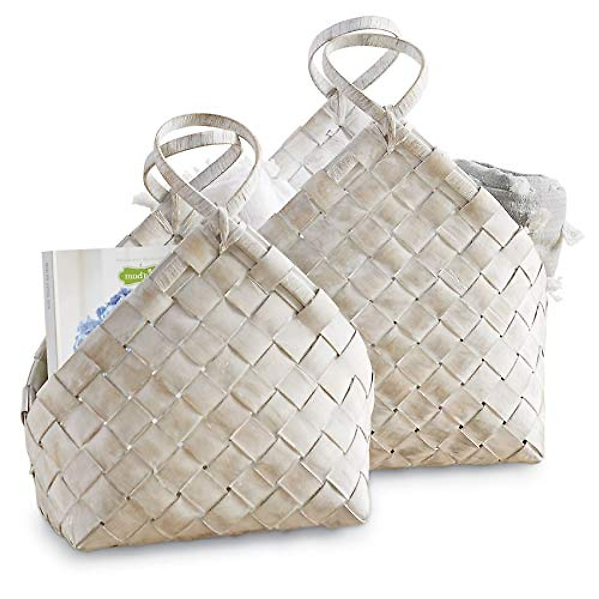 Mud Pie Woven Wood Weave Baskets, 2 Piece Set