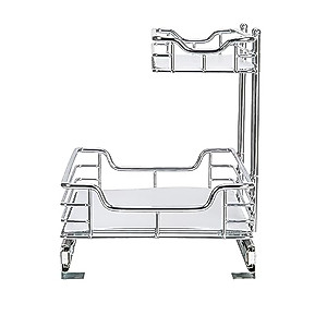 Household Essentials Glidez Chrome-Plated Steel Pull-Out/Slide-Out Storage Organizer with Plastic Liners for Under Sink or Cabinet Use - 2-Tier Design - Fits Standard Size Cabinet or Shelf, Chrome