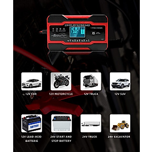 AOCISKA 8-Amp Car Battery Charger,12V and 24V Fully Automatic Smart Battery Charger,Battery Desulfator with Temperature, Trickle Charger for Car Truck Motorcycle Lawn Mower Boat