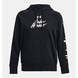 Under Armour Women's Standard Rival Fleece Graphic Hoodie, (001) Black / / White, X-Large