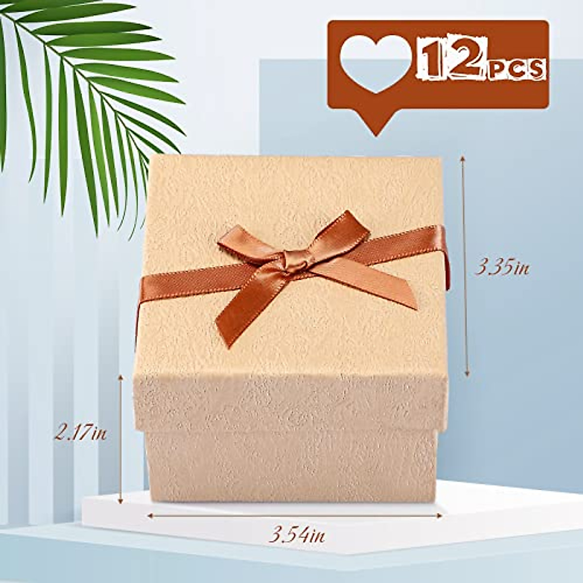 12 Pieces Small Gift Boxes 3.5 Inch Necklace Earring Ring Box Bow Cardboard Jewelry Box Watch Box with Velvet Insert Lids for Keychain